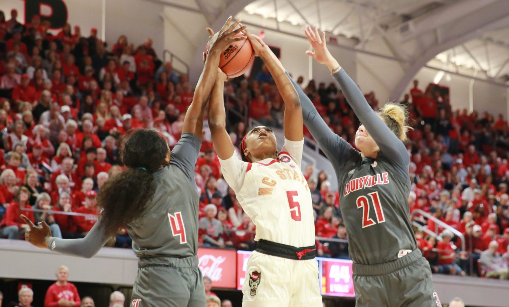 NC State”s Jada Boyd is heavily defended by Louisville’s Kylee | The ...