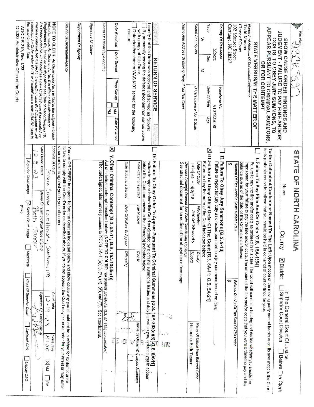 Tanner Show Cause 120523 | The North State Journal